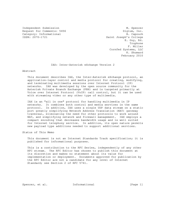 (PDF) IAX: Inter-Asterisk eXchange Version 2
