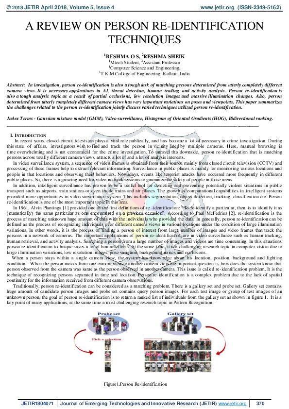 (PDF) A Review on Person Re-Identification Techniques