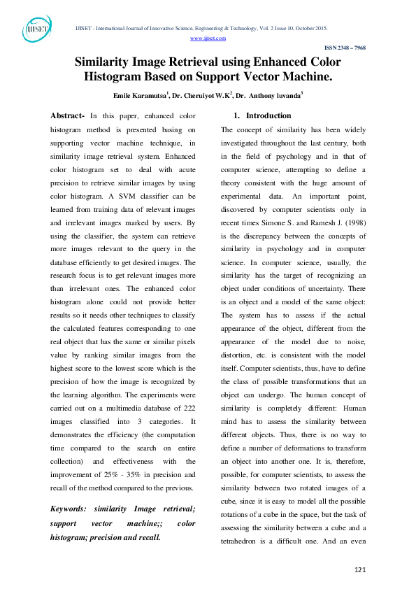 Pdf Similarity Image Retrieval Using Enhanced Color Histogram Based