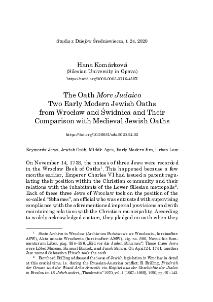 (PDF) The Oath More Judaico Two Early Modern Jewish Oaths from Wrocław ...