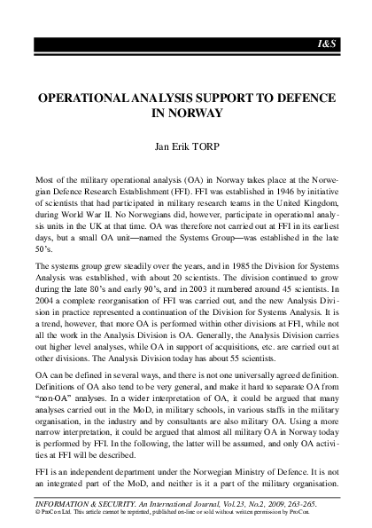 (PDF) Operational Analysis Support to Defence in Norway