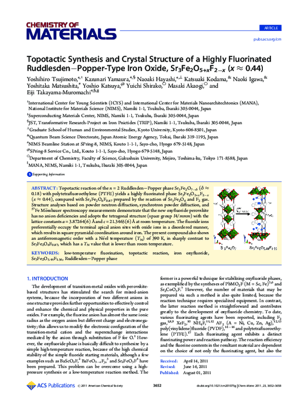 (PDF) Topotactic Synthesis and Crystal Structure of a Highly Fluorinated Ruddlesden–Popper-Type ...