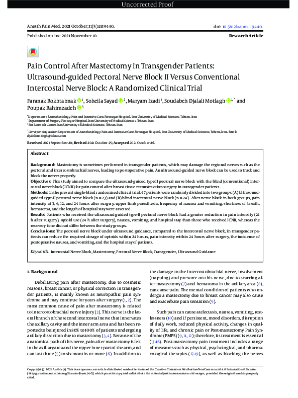 (PDF) Pain Control After Mastectomy in Transgender Patients: Ultrasound ...