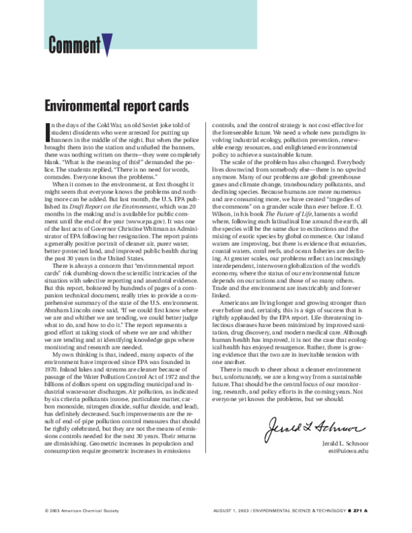 (PDF) Environmental report cards | jerald schnoor - Academia.edu