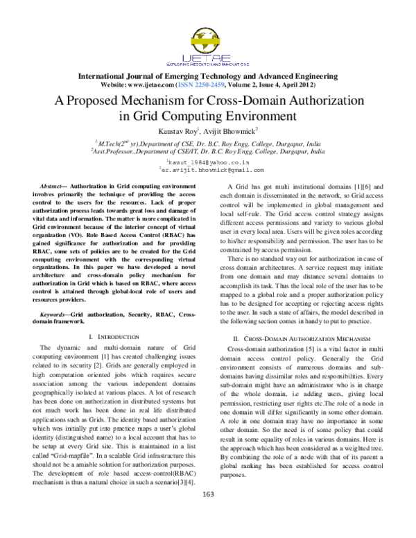 (PDF) A Proposed Mechanism for Cross-Domain Authorization in Grid Computing Environment
