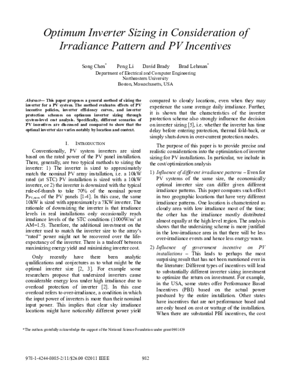 (PDF) Optimum inverter sizing in consideration of irradiance pattern ...