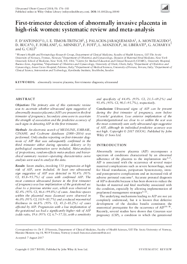 (PDF) First trimester detection of abnormally invasive placenta in ...