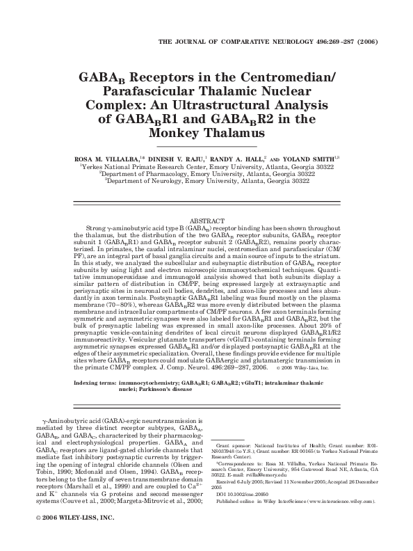 (PDF) GABAB receptors in the centromedian/parafascicular thalamic ...