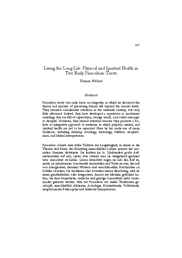 (PDF) "Living the Long Life: Physical and Spiritual Health in Two Early ...