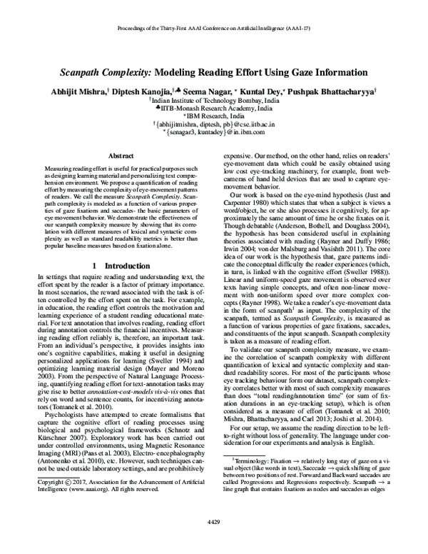 (PDF) Scanpath Complexity: Modeling Reading Effort Using Gaze Information