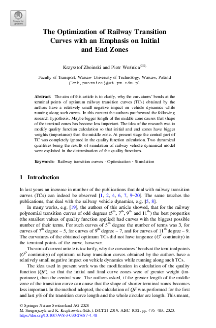 Pdf The Optimization Of Railway Transition Curves With An Emphasis On Initial And End Zones