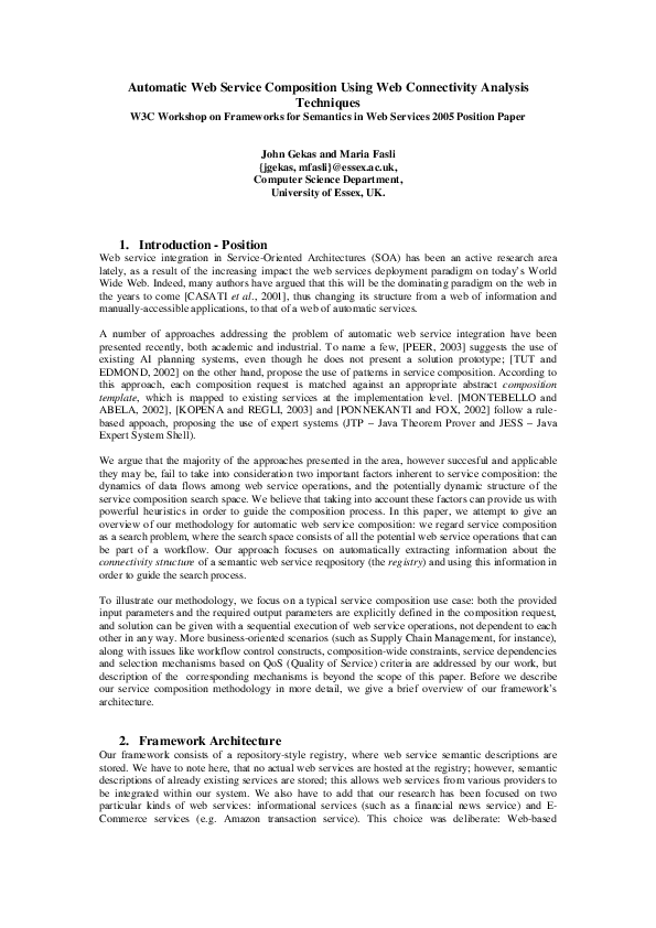 (PDF) Automatic Web Service Composition Using Web Connectivity Analysis Techniques W 3 C ...