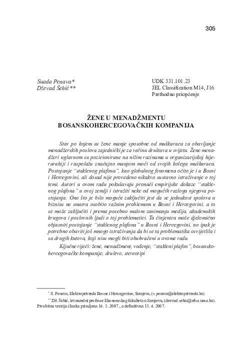 (PDF) Women in Management of Companies in Bosnia and Herzegovina