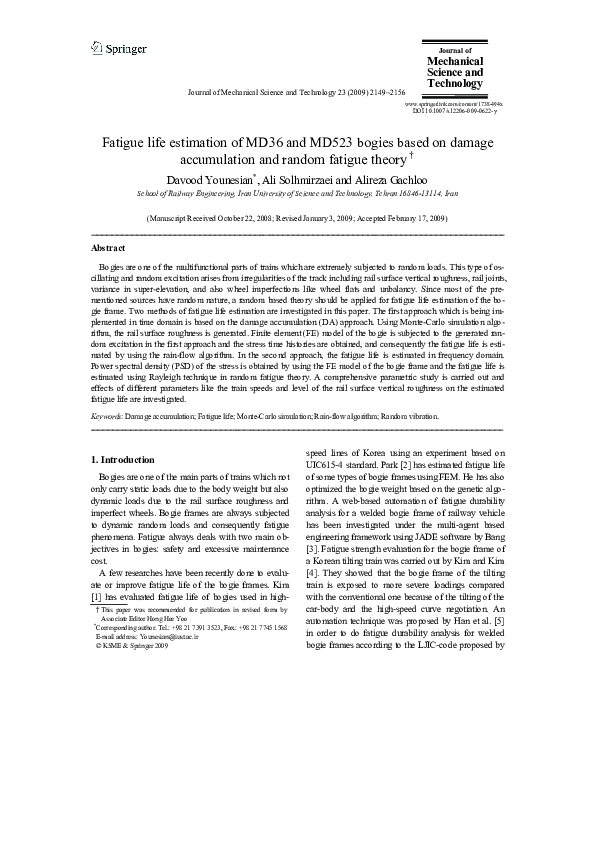 (PDF) Fatigue life estimation of MD36 and MD523 bogies based on damage ...