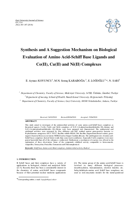(PDF) Synthesis and a Suggestion Mechanism on Biological Evaluation of Amino Acid-Schiff Base ...