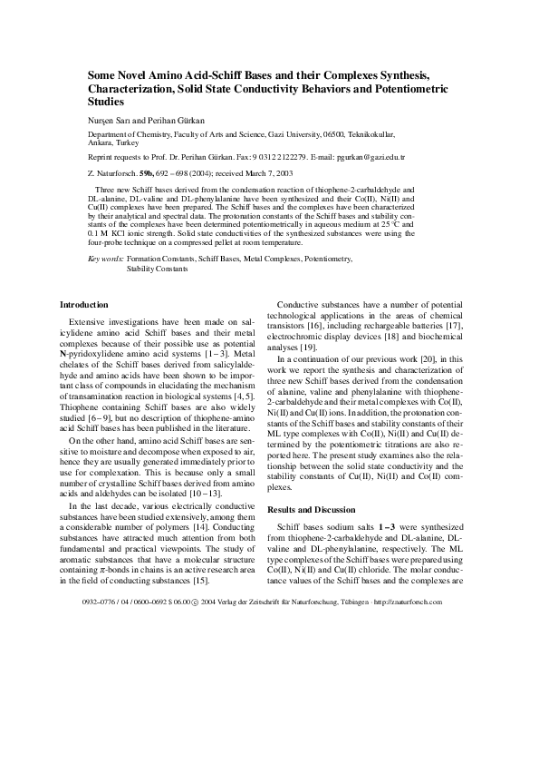 (PDF) Some Novel Amino Acid-Schiff Bases and their Complexes Synthesis, Characterization, Solid ...