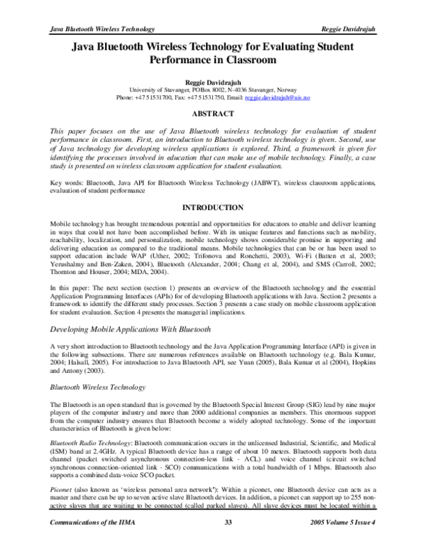 (PDF) Java Bluetooth Wireless Technology for Evaluating Student Performance in Classroom