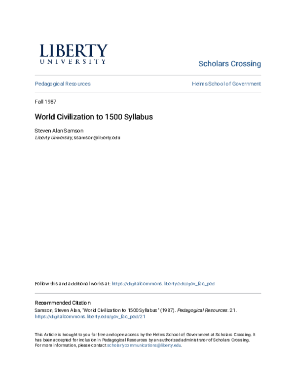 (PDF) World Civilization to 1500 Syllabus
