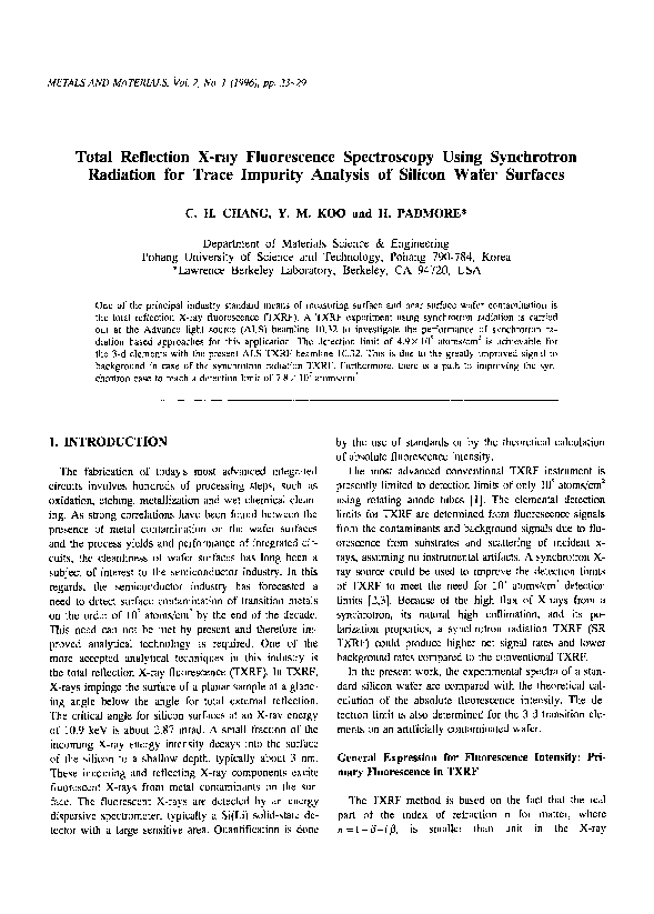 (PDF) Total reflection X-ray fluorescence spectroscopy using synchrotron radiation for trace ...