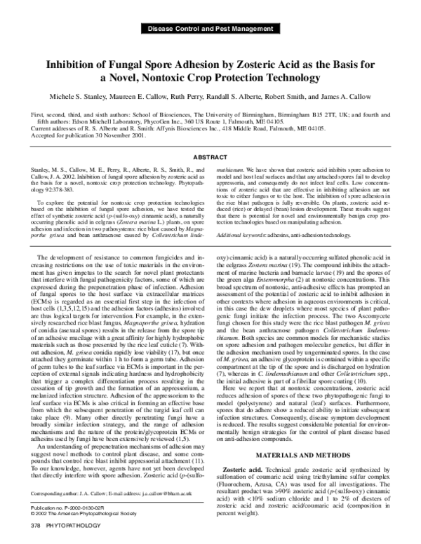 (PDF) Inhibition of Fungal Spore Adhesion by Zosteric Acid as the Basis ...