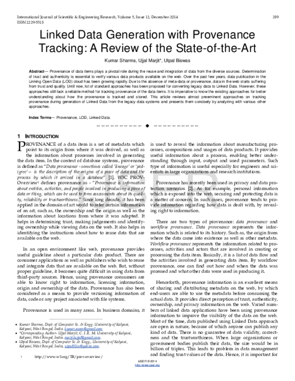 (PDF) Linked Data Generation with Provenance Tracking: A Review of the State-of-the-Art