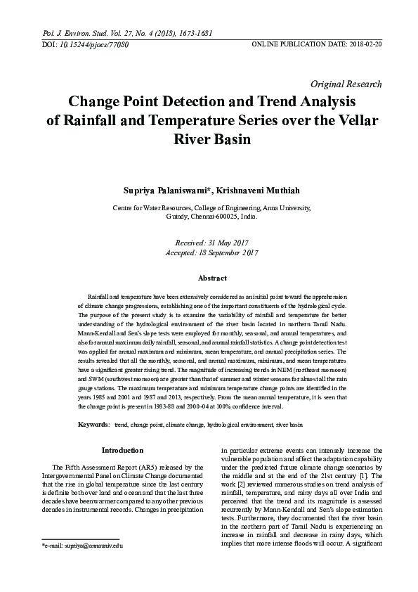 (PDF) Change Point Detection and Trend Analysis of Rainfall and ...