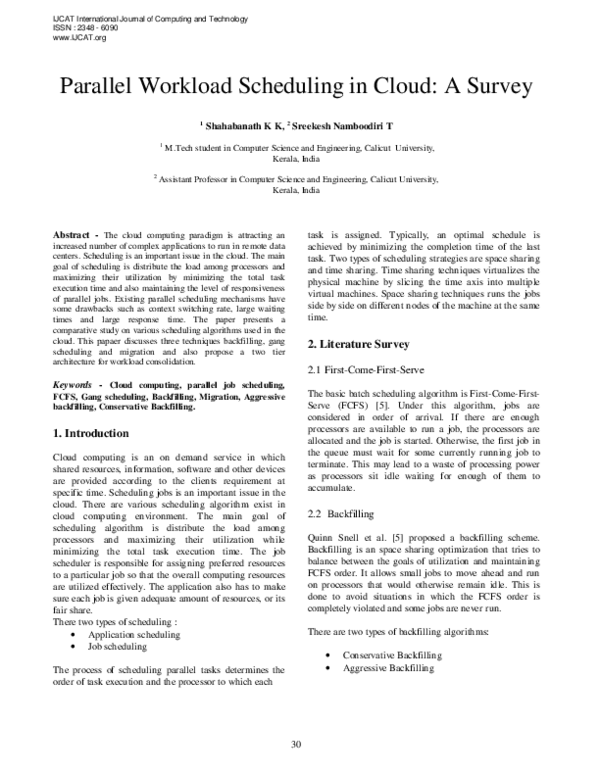 (PDF) Parallel Workload Scheduling in Cloud : A Survey 1