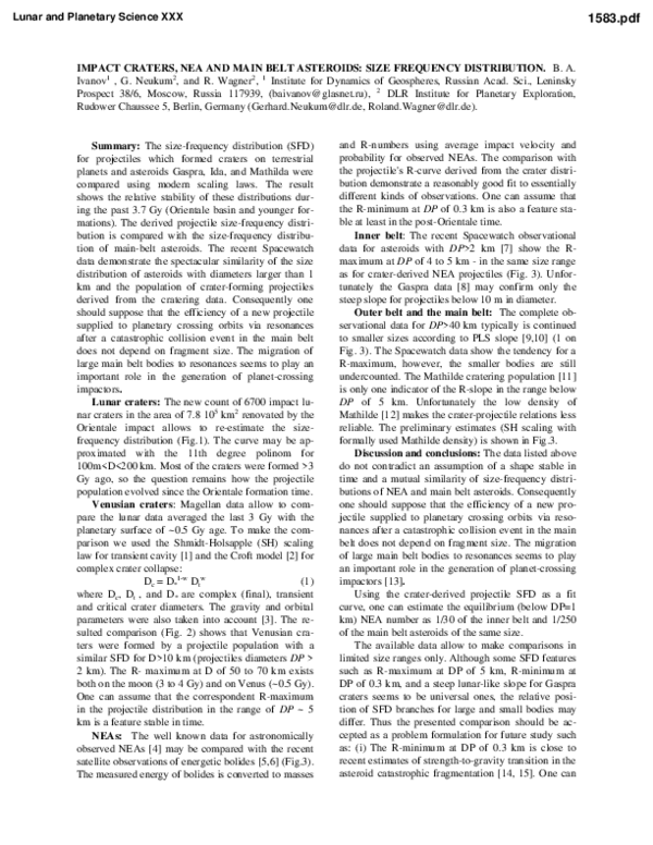 (PDF) Impact Craters, NEA and Main Belt Asteroids: Size Frequency ...