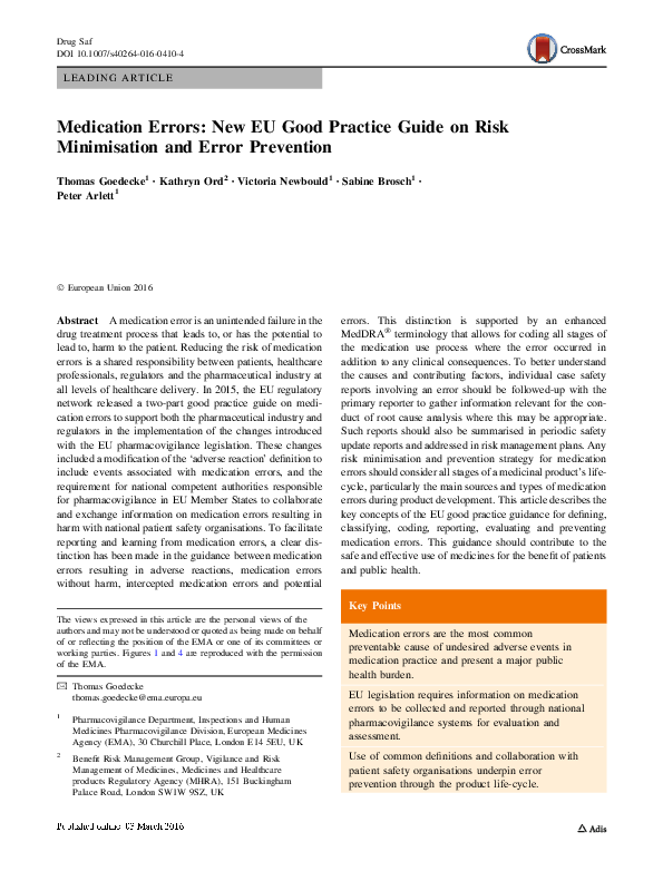 (PDF) Medication Errors: New EU Good Practice Guide on Risk ...