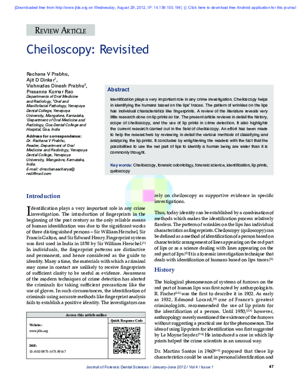 (PDF) Cheiloscopy: Revisited