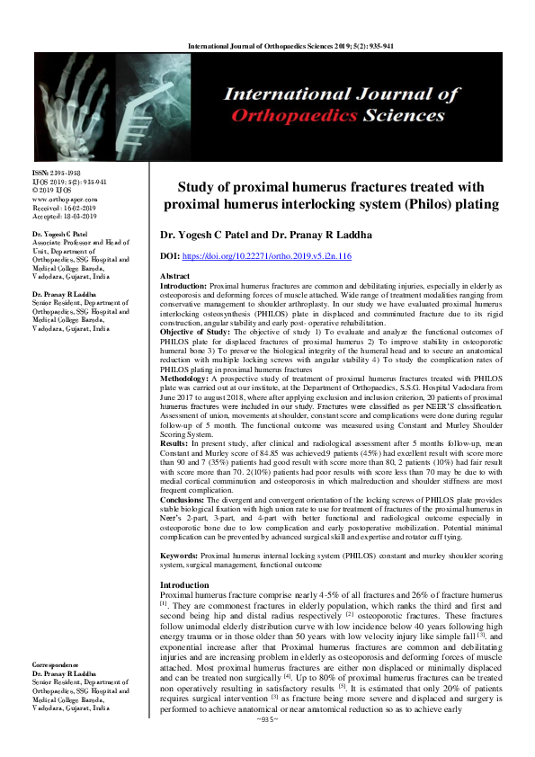 (PDF) Study of proximal humerus fractures treated with proximal humerus ...