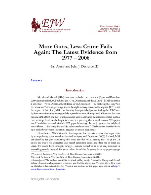 (PDF) More Guns, Less Crime Fails Again: The Latest Evidence from 1977 ...