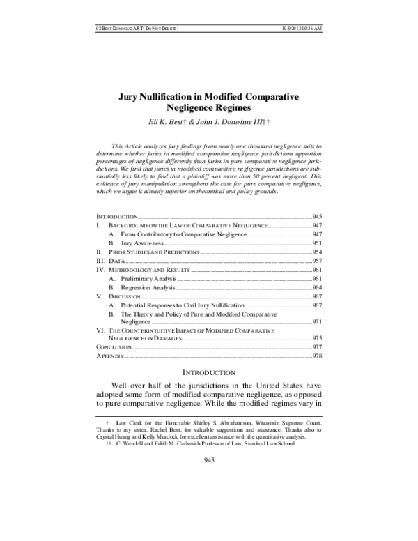 (PDF) Jury Nullification in Modified Comparative Negligence Regimes