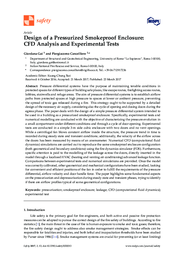 (PDF) Design of a Pressurized Smokeproof Enclosure: CFD Analysis and ...