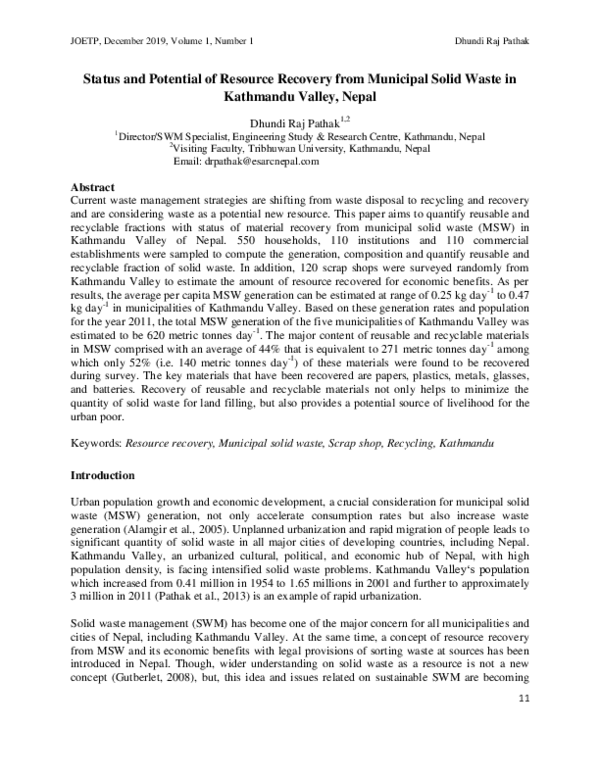 (PDF) Status and Potential of Resource Recovery from Municipal Solid ...