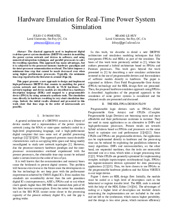 (PDF) Hardware emulation for real-time power system simulation