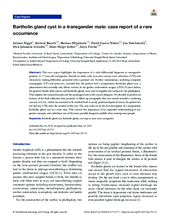 (PDF) Bartholin gland cyst in a transgender male: case report of a rare ...