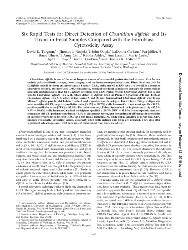 Pdf Six Rapid Tests For Direct Detection Of Clostridium Difficile And