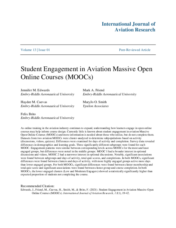 (PDF) Student Engagement in Aviation Massive Open Online Courses (MOOCs)