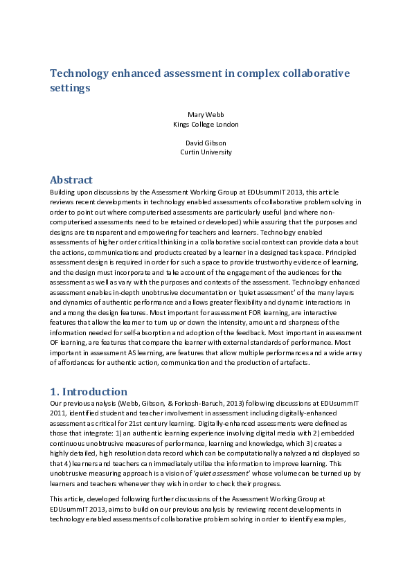 (PDF) Technology enhanced assessment in complex collaborative settings