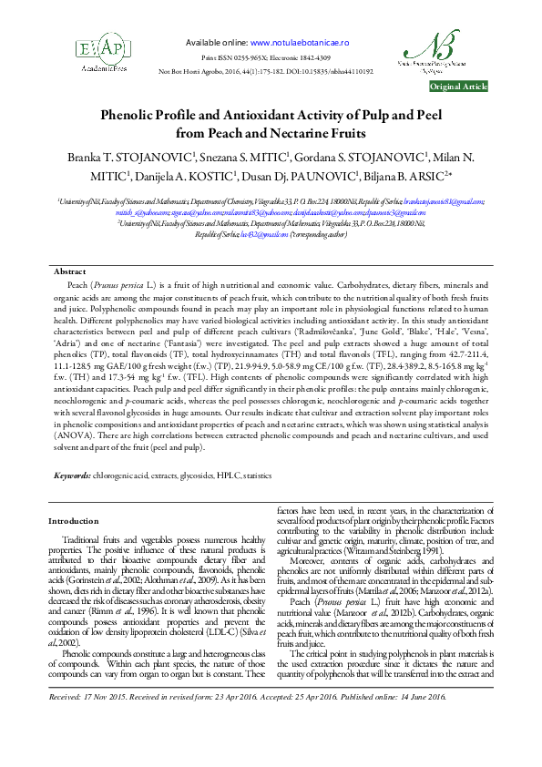 (PDF) Phenolic Profile and Antioxidant Activity of Pulp and Peel from Peach and Nectarine Fruits