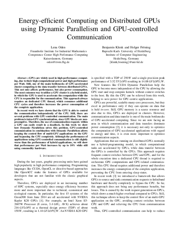 (PDF) Energy-efficient Computing on Distributed GPUs using Dynamic Parallelism and GPU ...