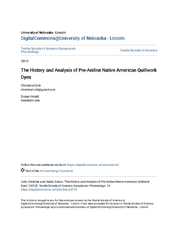 (PDF) The History and Analysis of Pre-Aniline Native American Quillwork ...