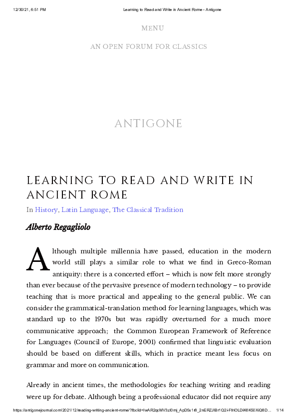 (PDF) Learning to read and write in ancient Rome