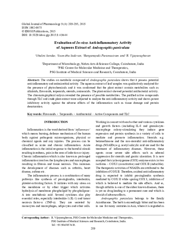 (PDF) Evaluation of In-vitro Anti-inflammatory Activity of Aqueous Extract of Andrographis ...