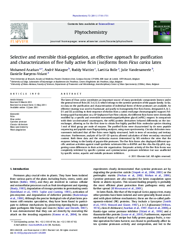 (PDF) Purification and autolysis of the ficin isoforms from fig (Ficus ...