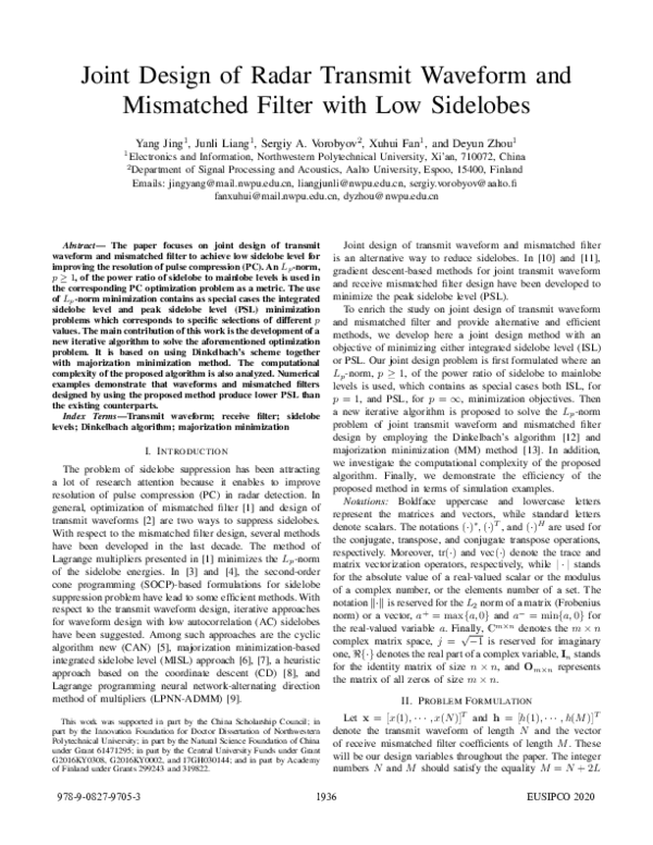 (PDF) Joint Design of Radar Transmit Waveform and Mismatched Filter with Low Sidelobes