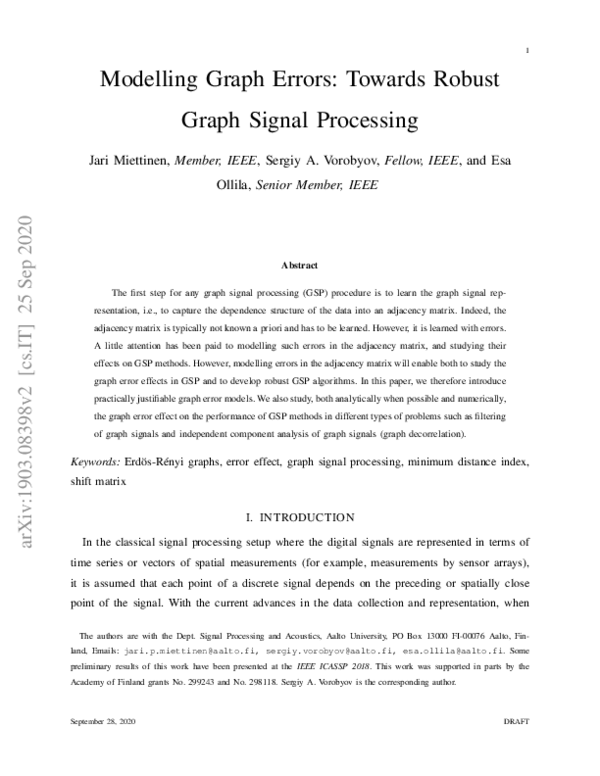 (PDF) Modelling Graph Errors: Towards Robust Graph Signal Processing