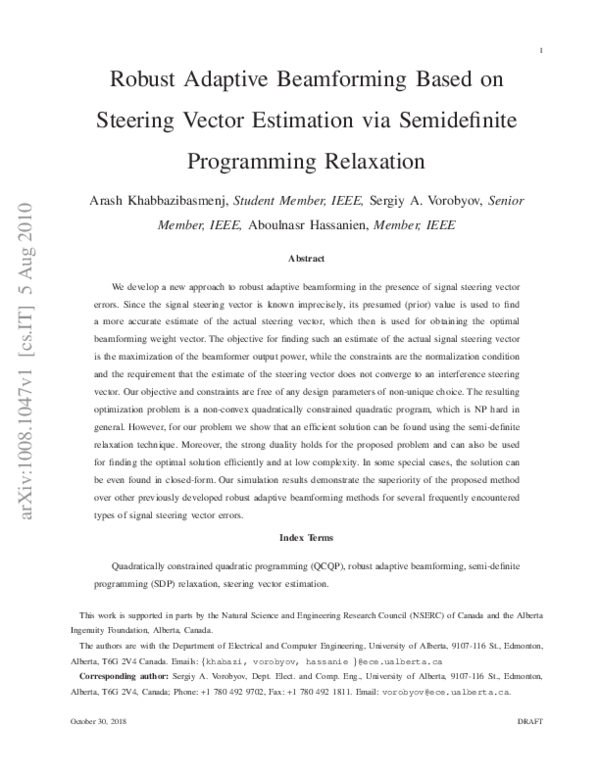 (PDF) Robust Adaptive Beamforming Based on Steering Vector Estimation via Semidefinite ...