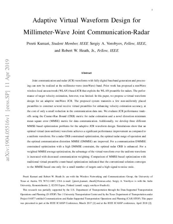 (PDF) Adaptive Virtual Waveform Design for Millimeter-Wave Joint Communication-Radar